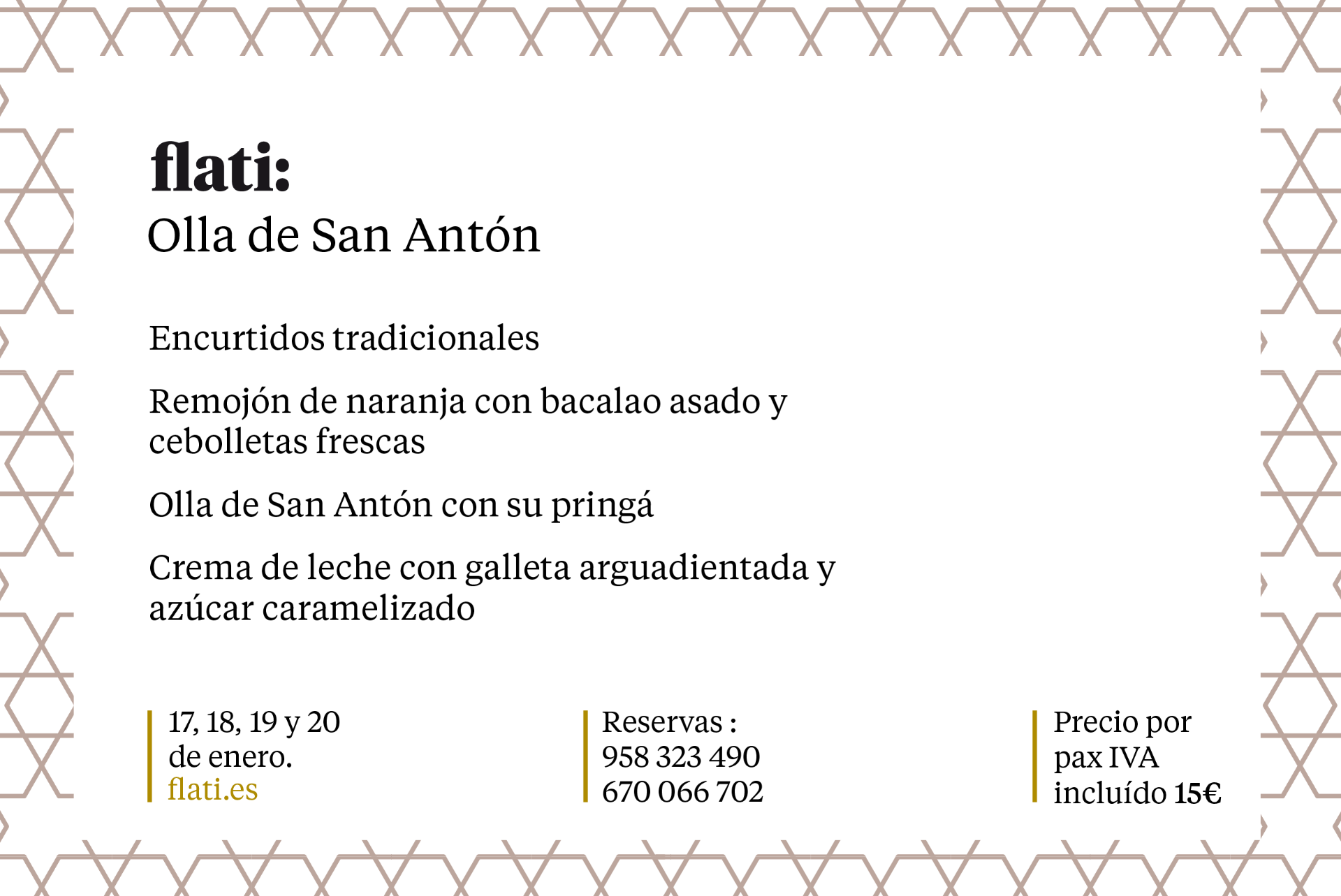 Menú de Olla de San Antón 2019 - Restaurante Flati en Loja